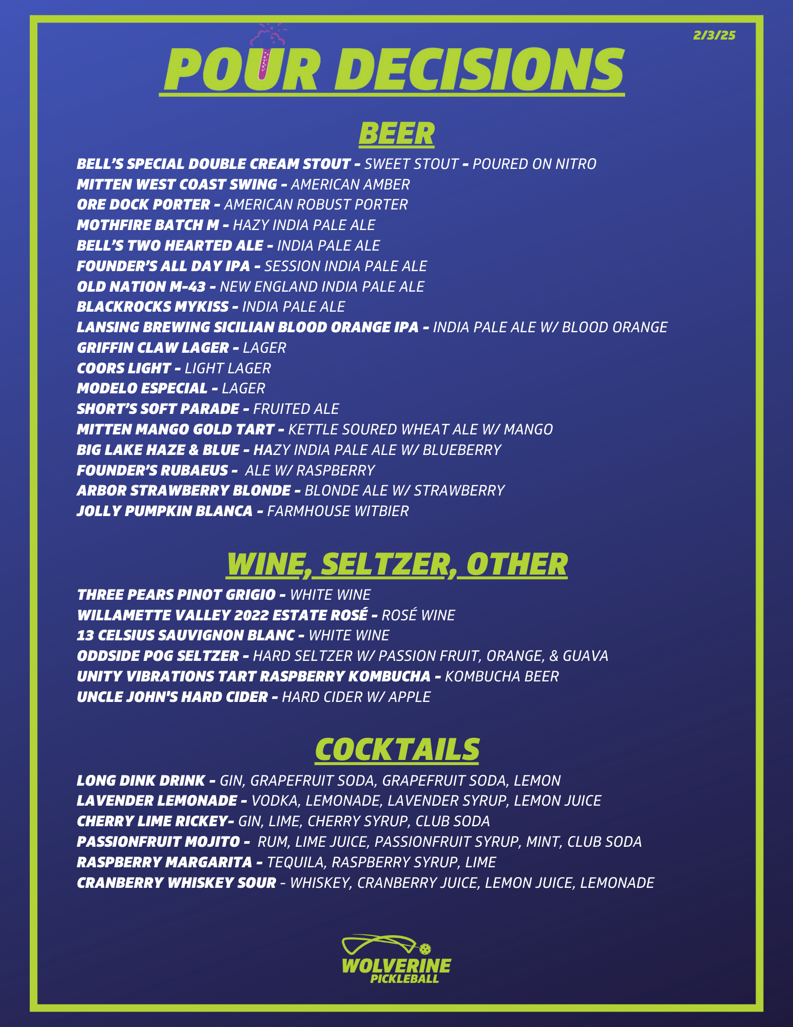 Drinks - Wolverine Pickleball